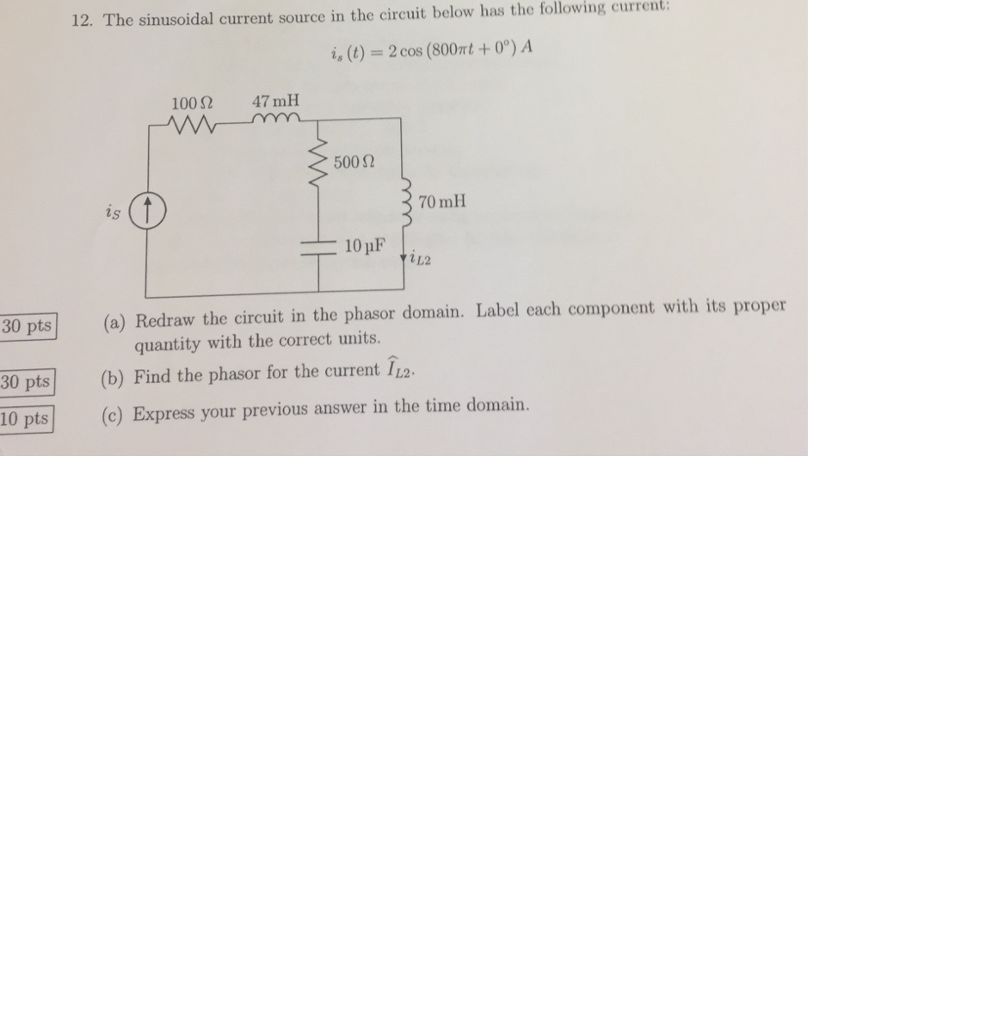 Solved The sinusoidal current source in the circuit below | Chegg.com