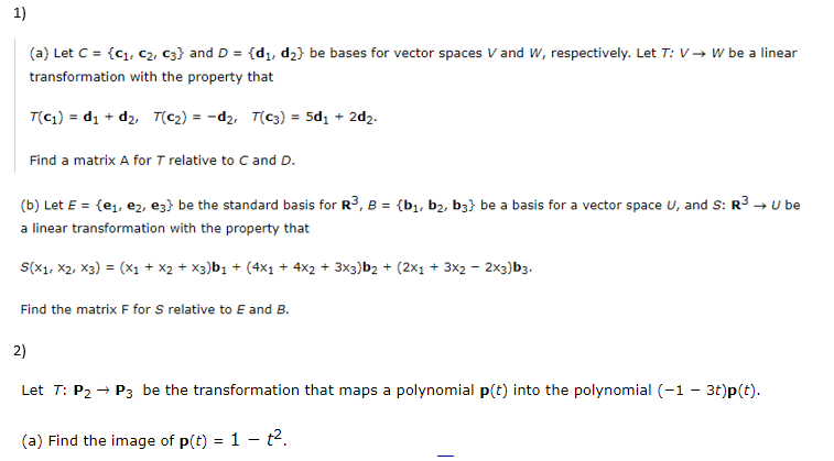 Solved 1) (a) Let C = {c1, c2, C3} and D transformation with | Chegg.com