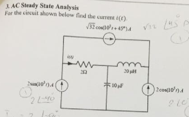 Solved For the circuit shown below find the current i(t) | Chegg.com