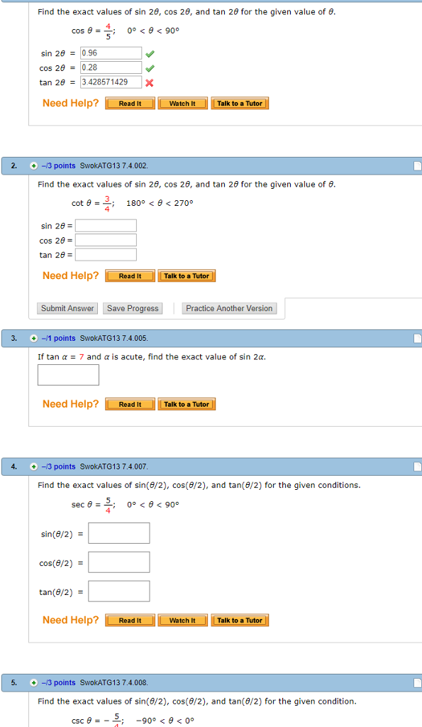 Solved Find the exact values of sin 28, cos 28, and tan 2θ | Chegg.com