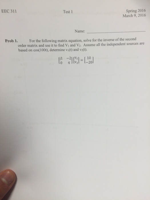 Solved For the following matrix equation, solve for the | Chegg.com