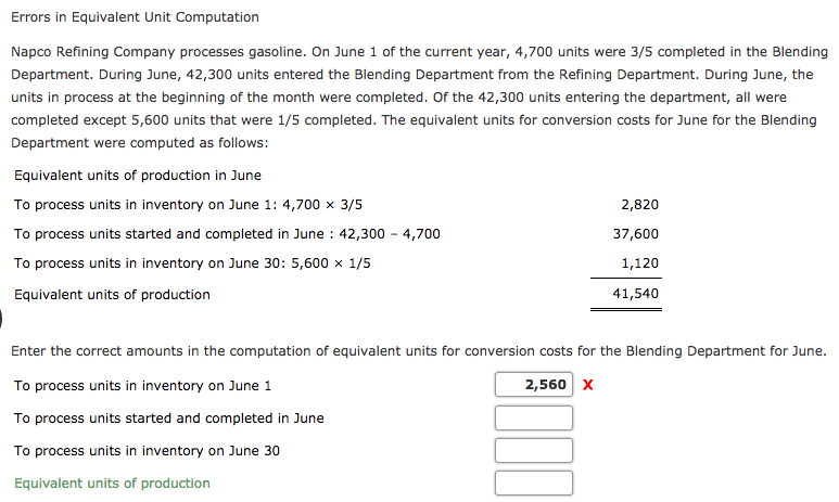 Solved Errors in Equivalent Unit Computation Napco Refining | Chegg.com