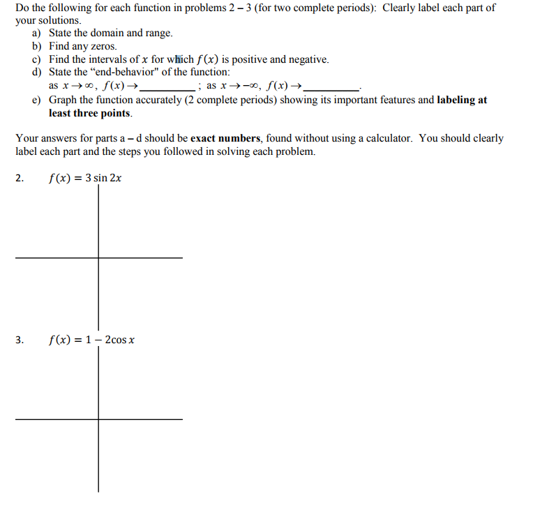 Solved Do the following for each function in problems 2-3 | Chegg.com