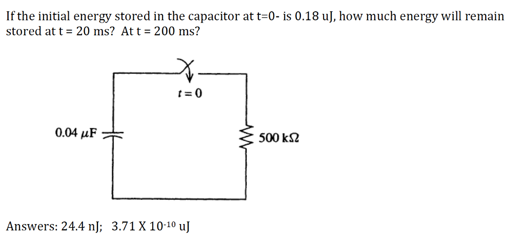 Solved If the initial energy stored in the capacitor at t-0- | Chegg.com