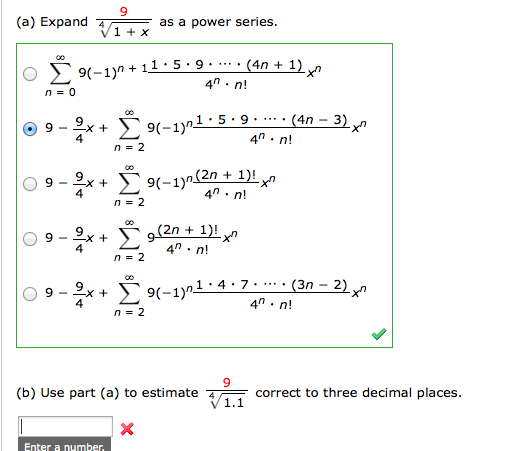 Solved (a) Expand 9/ fourth root 1 + x as a power series. | Chegg.com
