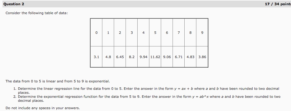 Solved Consider the following table of data: Determine | Chegg.com