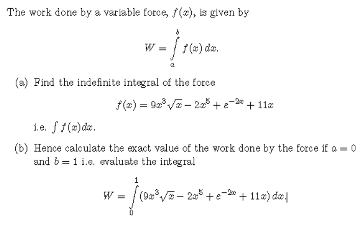 Solved The Work Done By A Variable Force Fx Is Given By 