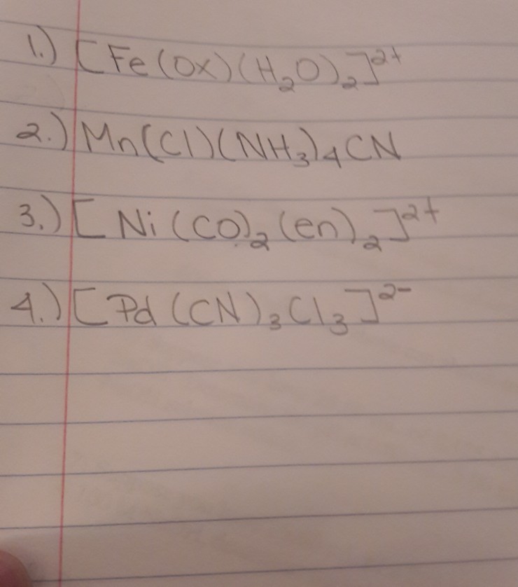 Solved For the following metal complexes, determine the | Chegg.com