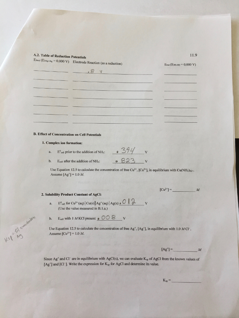 Report Sheet: Voltaic Cells A.1. Cell Potentials | Chegg.com