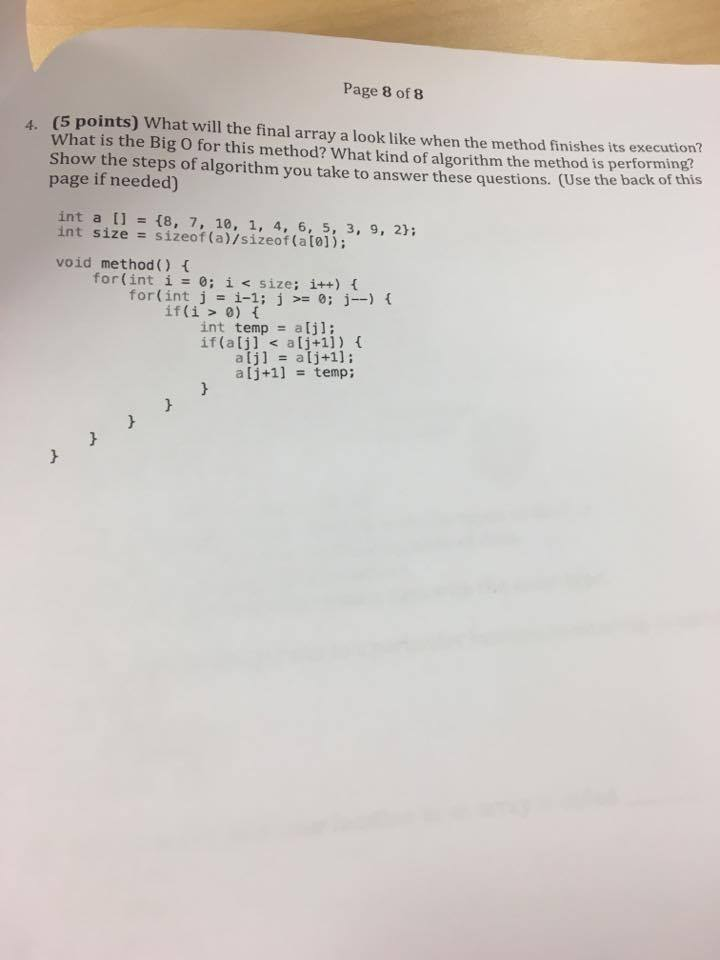 Solved What will the final array a look like when the | Chegg.com