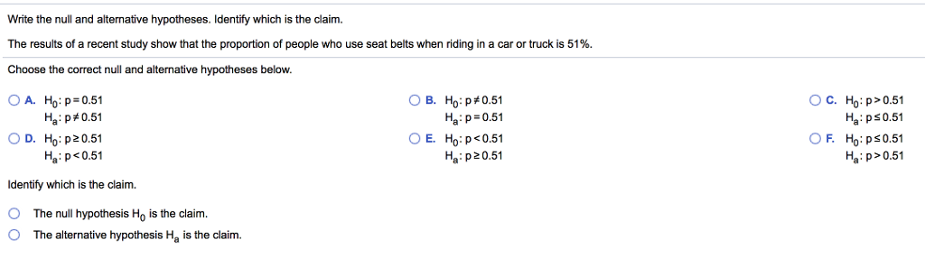 Solved Write the null and alternative hypotheses. Identify | Chegg.com