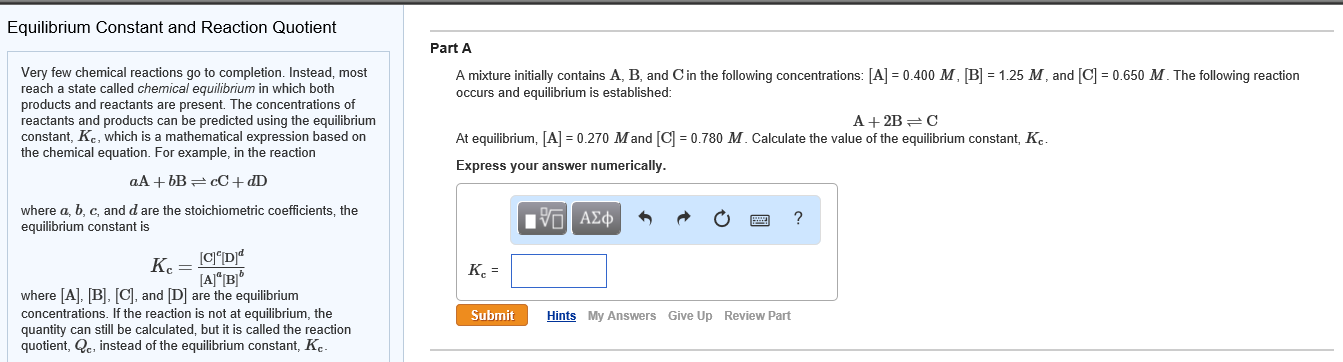 Solved Equilibrium Constant and Reaction Quotient Very few | Chegg.com