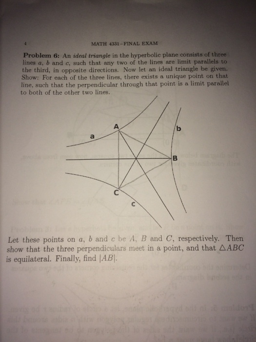 Solved An ideal triangle, in the hyperbolic plane consists | Chegg.com