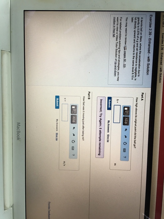 Solved A tennis ball on Mars, where the acceleration due to | Chegg.com