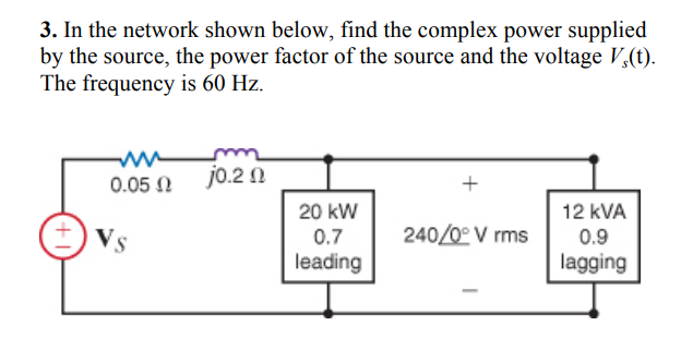 Solved 3. In the network shown below, find the complex power | Chegg.com