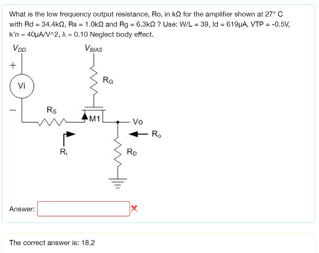 Solved What is the low frequency output resistance, Ro, in k | Chegg.com