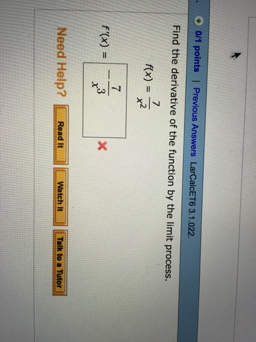 Solved Find the derivative of the function by the limit | Chegg.com