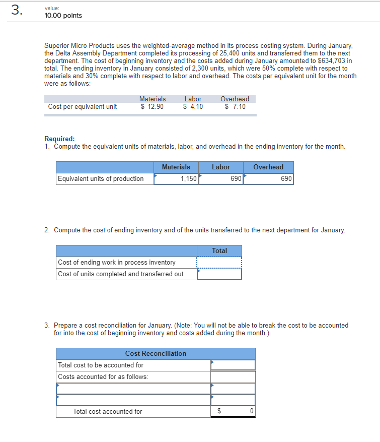 Solved value: 0.00 points Superior Micro Products uses the | Chegg.com
