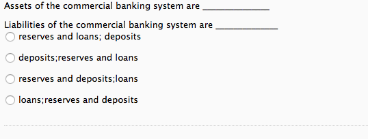 Solved Assets of the commercial banking system are___ | Chegg.com