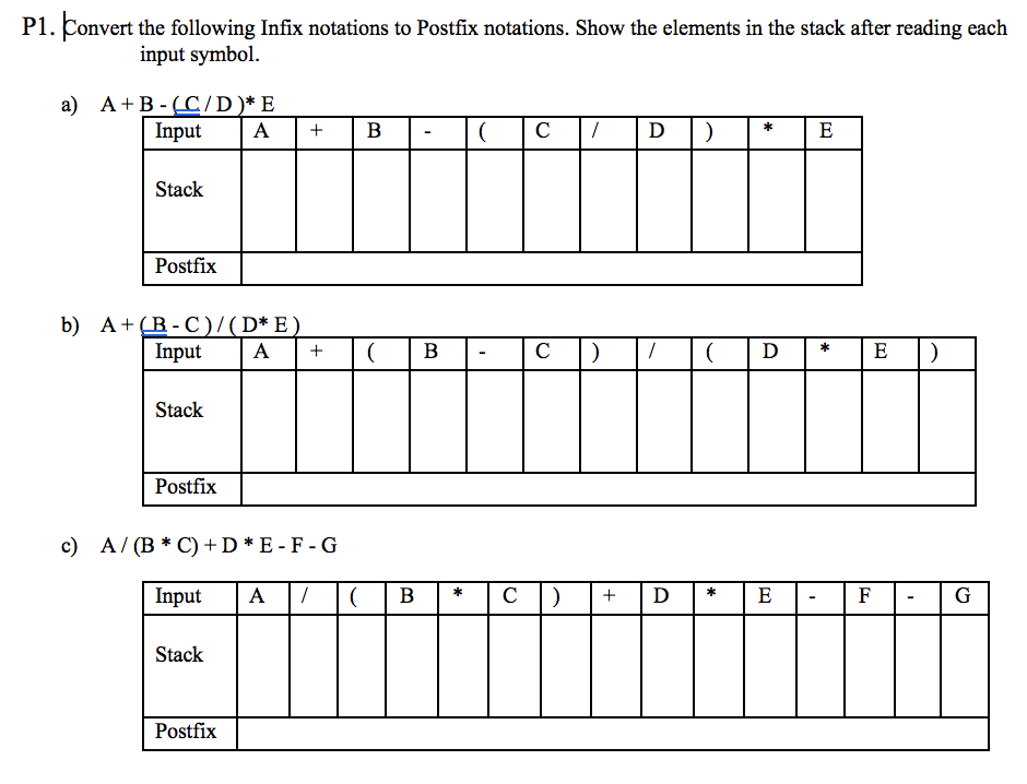 Solved PL þonvert the following infix notations to Postfix | Chegg.com