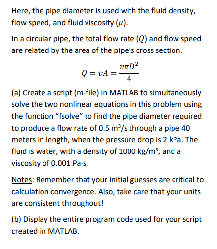 (Problem 2 - use MATLAB) Modeling liquid flow through | Chegg.com