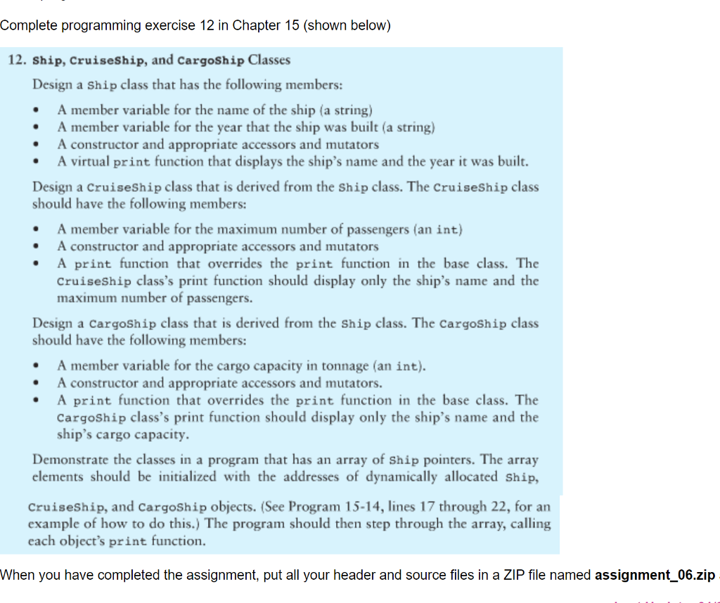 Solved Complete programming exercise 12 in Chapter 15 (shown | Chegg.com