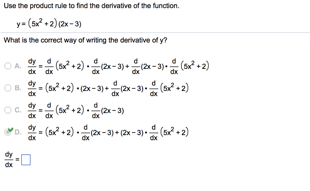 Solved Use The Product Rule To Find The Derivative Of The Chegg