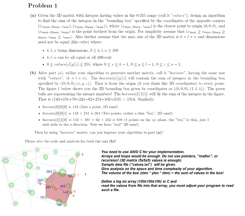 Problem 1 (a) Given the 3D matrix with integers | Chegg.com