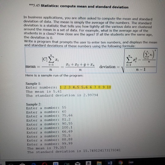 Solved **5.45 Statistics: compute mean and standard | Chegg.com