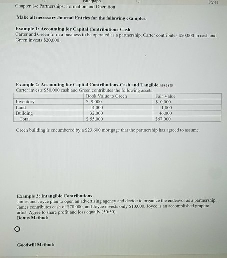 Solved Styles Chapter 14: Partnerships: Formation and | Chegg.com