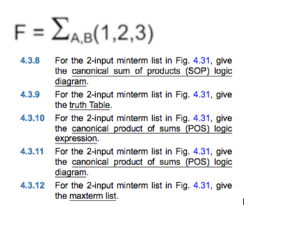 Solved 4.3.8 For the 2-input minterm list in Fig. 4.31, give | Chegg.com