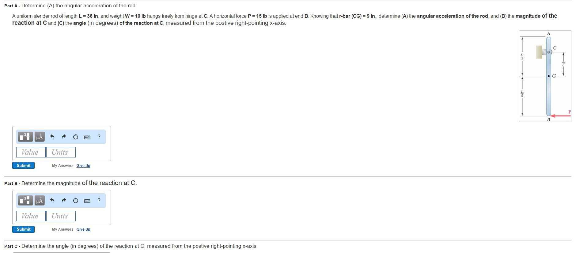 Solved Determine (A) the angular acceleration of the rod. A | Chegg.com