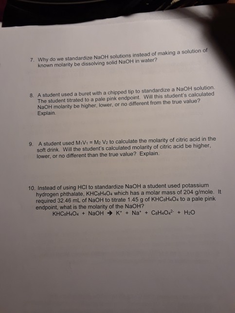 Solved 1. A student titrated to a dark pink endpoint when | Chegg.com