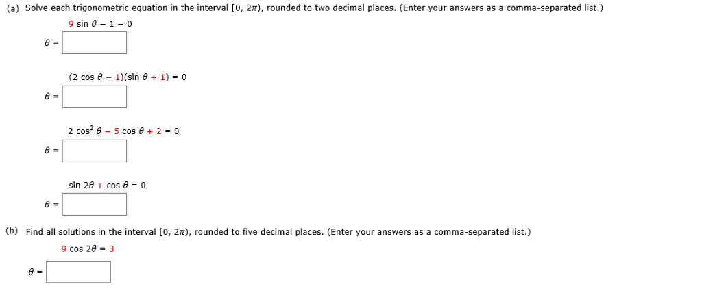 Solved Solve Each Trigonometric Equation In The Interval [0