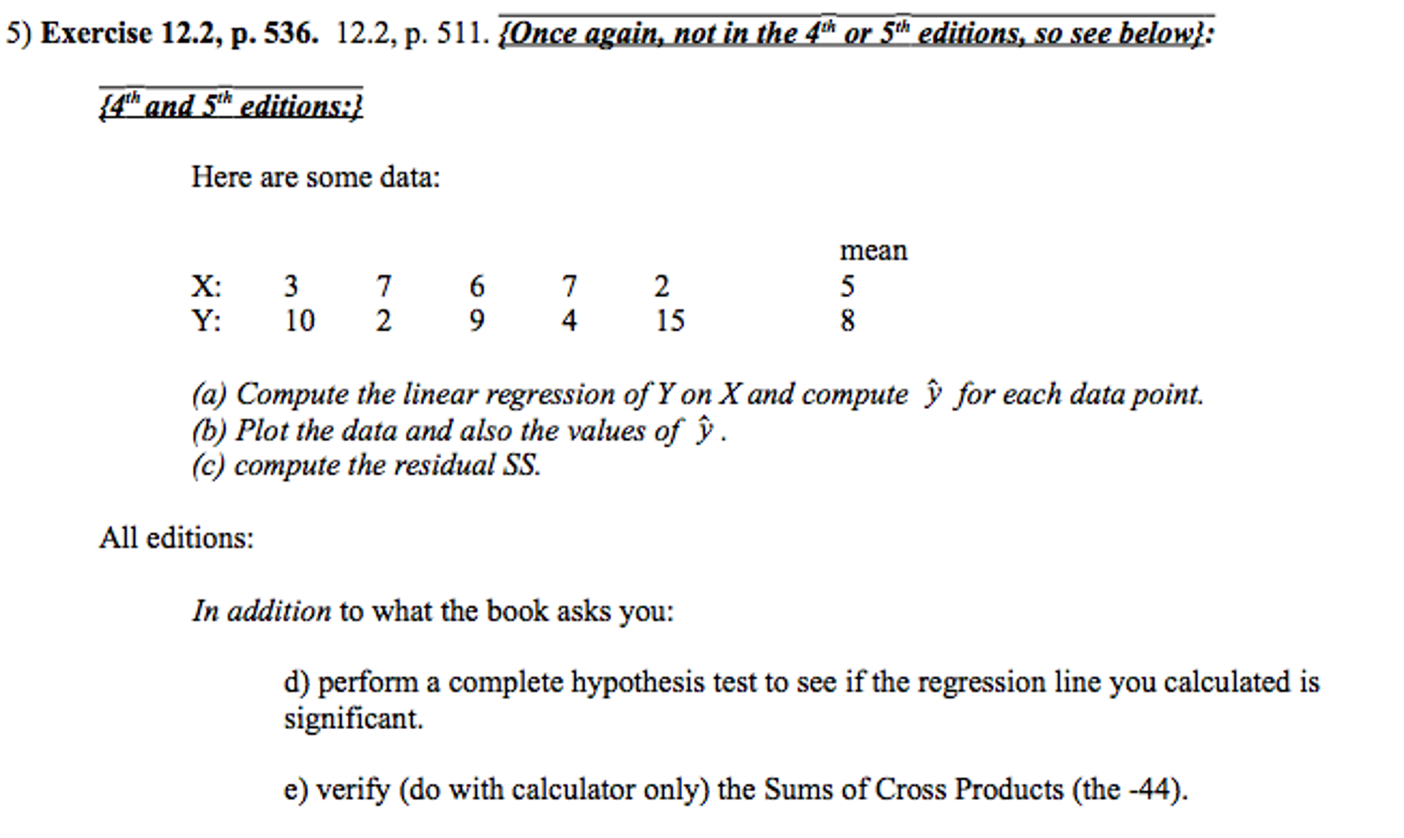 Solved Here are some data: (a) Compute the linear | Chegg.com
