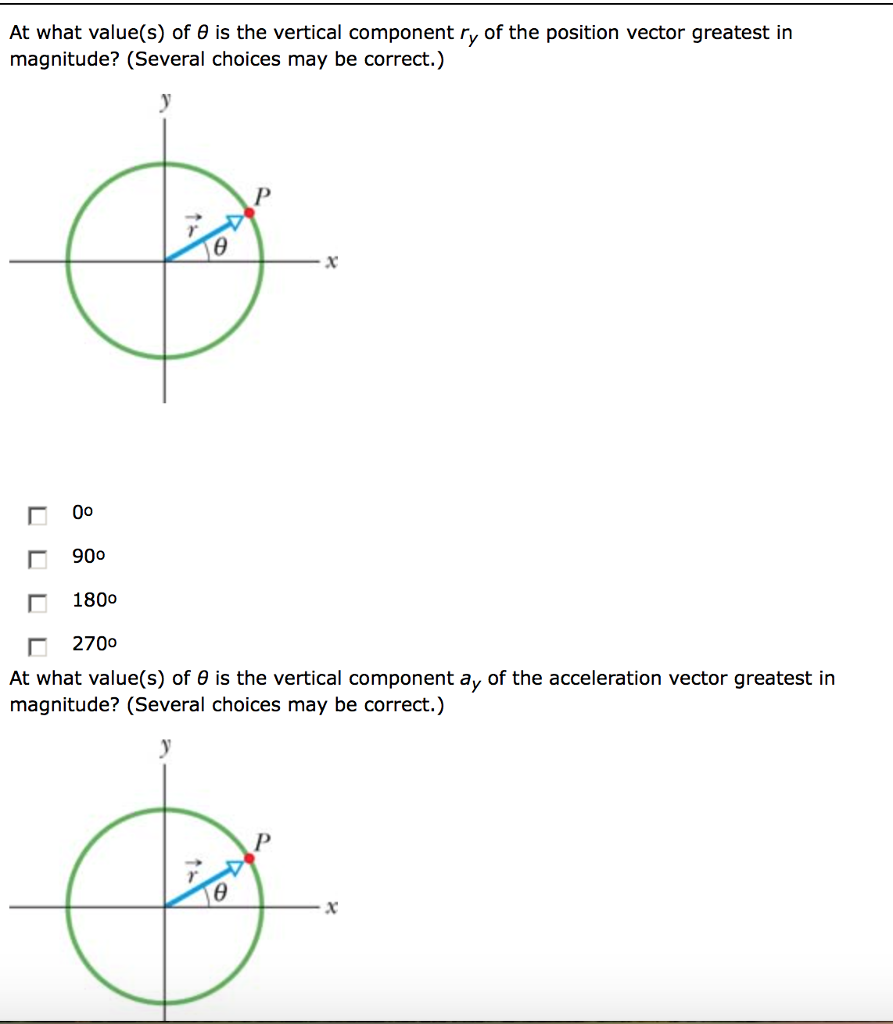Solved At what value(s) of theta is the vertical component | Chegg.com
