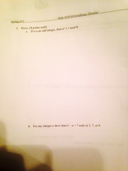 Solved 5. Prove a. If n is an odd integer, then n^2 =1 mod | Chegg.com