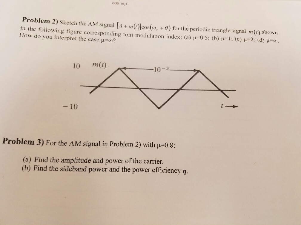 Solved cos all Problem 2) Sketch the AM signal [A + m (r) | Chegg.com
