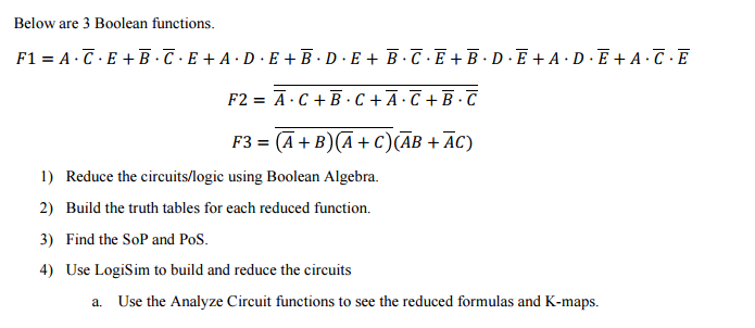 Solved Below Are 3 Boolean Functions F1 F2 F3