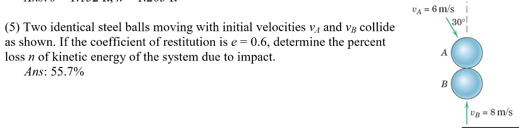 Solved VA = 6 m/s 30°l (5) Two identical steel balls moving | Chegg.com Solved VA = 6 m/s 30°l (5) Two identical steel balls moving | Chegg.com