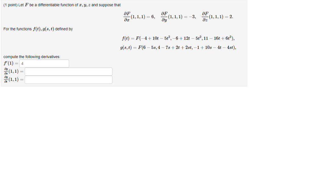 Solved 1 point) Let F be a differentiable function of x, y, | Chegg.com