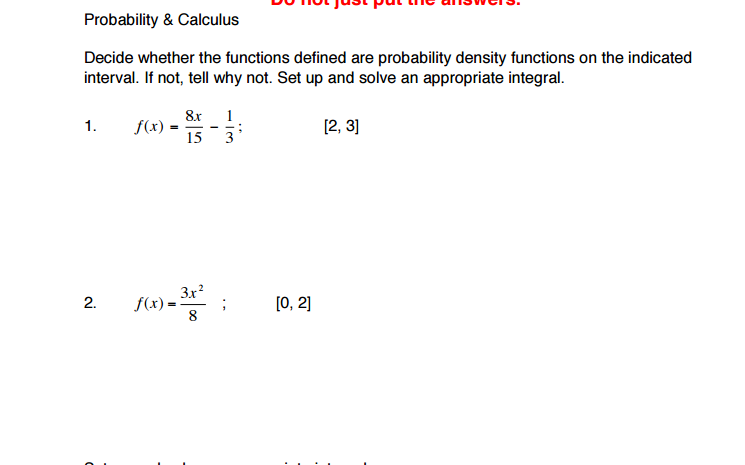 Solved Probability & Calculus Decide whether the functions | Chegg.com