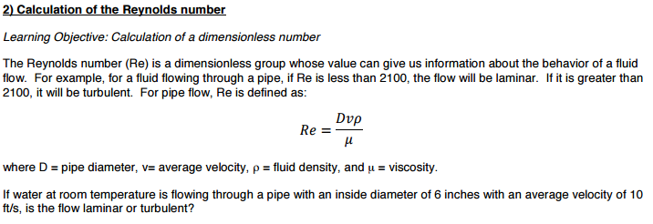 Solved The Reynolds number (Re) is a dimensionless group | Chegg.com