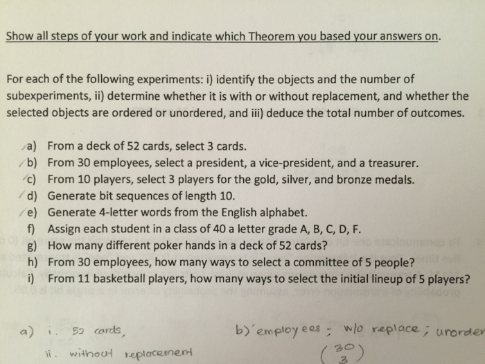 Solved For each of the following experiments: i) identify | Chegg.com