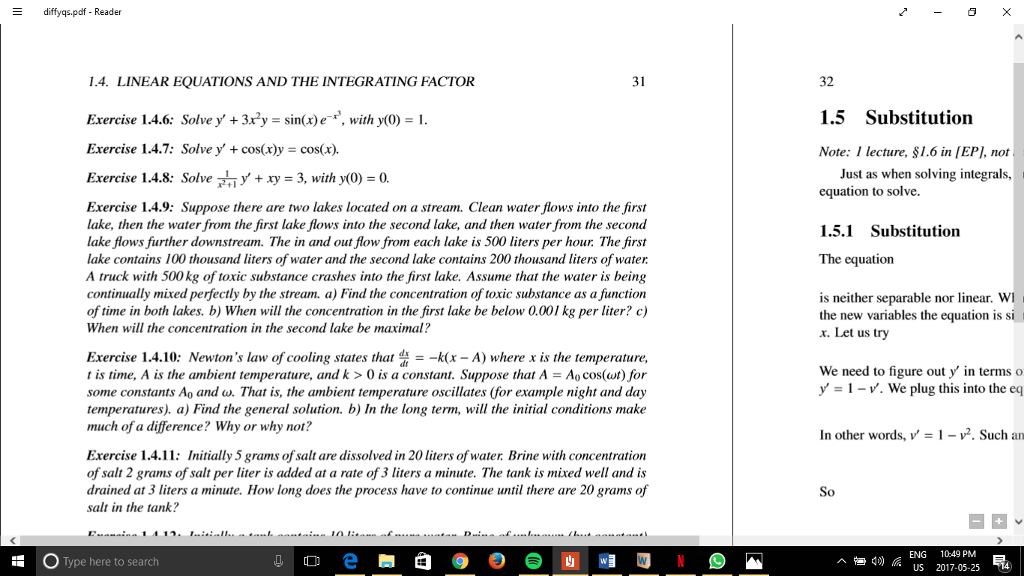 Solved diffyqs.pdf Reader 1.4. LINEAR EQUATIONS AND THE | Chegg.com