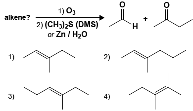 Solved 1) 03 alkene? 2) (CH3)2S (DMS) or Zn / H20 1) 2) 3) | Chegg.com