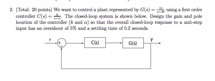 Solved We want to control a plant represented by G(s) = 10/s | Chegg.com