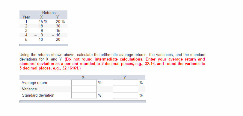 Solved Using the returns shown above, calculate the | Chegg.com