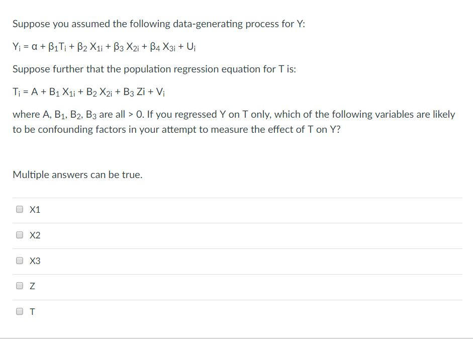 Solved Suppose you assumed the following data-generating | Chegg.com