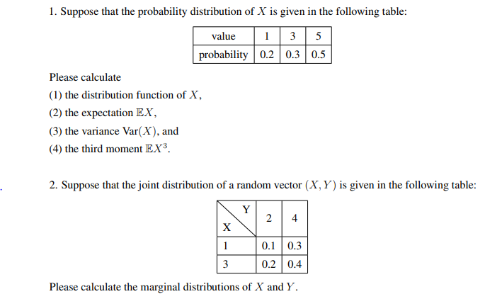 Solved 1. Suppose that the probability distribution of X is | Chegg.com